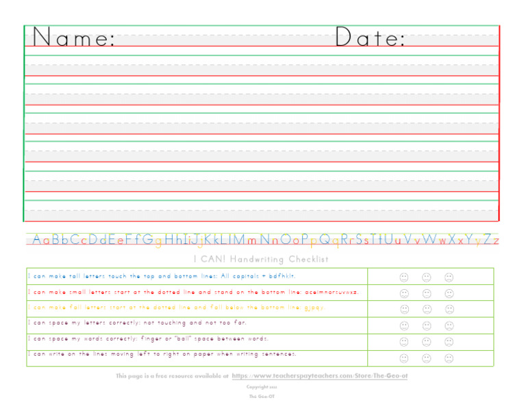 Free2nd5thGradeICANHandwritingChecklistAdaptivePaper-1 | PDF