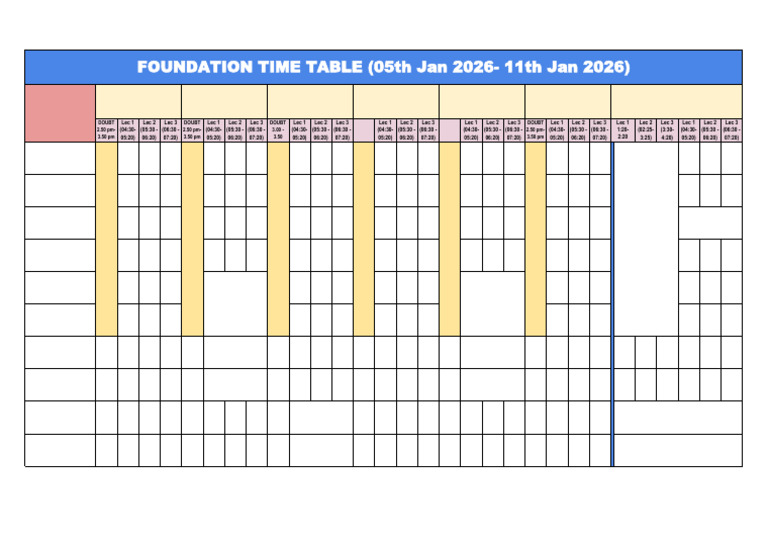 FOUNDATION TIME TABLE (05th Jan 2026 - 11th Jan 2026) | PDF