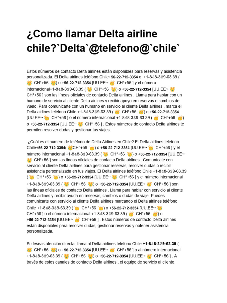 ¿Como llamar Delta airline chile?`Delta`@telefono@`chile | PDF ...