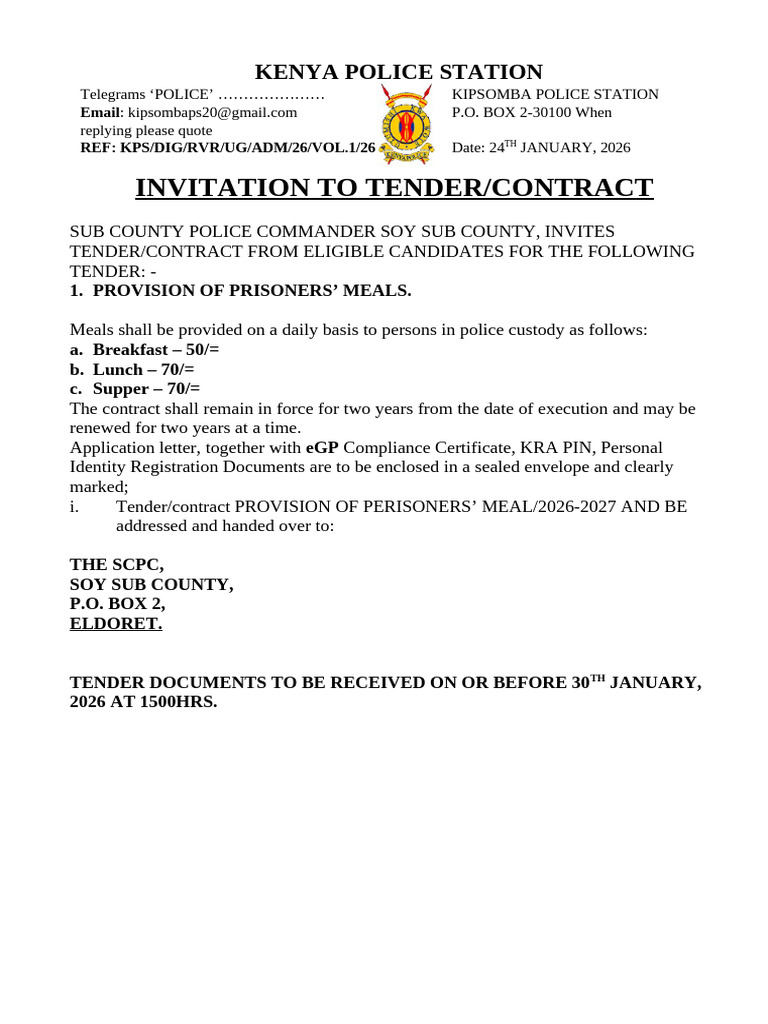 Kenya Police Station Tender Advertisement | PDF