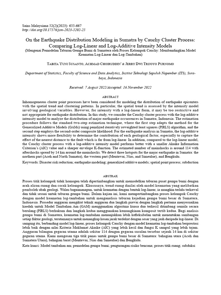 (Susanto 2023) on the Earthquake Distribution Modeling in Sumatra by ...