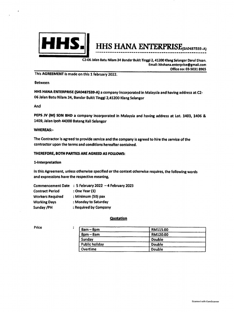 Contoh Agreement Hhs Hana Enterprise | PDF