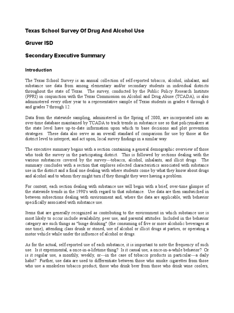 HANSFORD COUNTY - Gruver ISD - 2000 Texas School Survey of Drug and ...