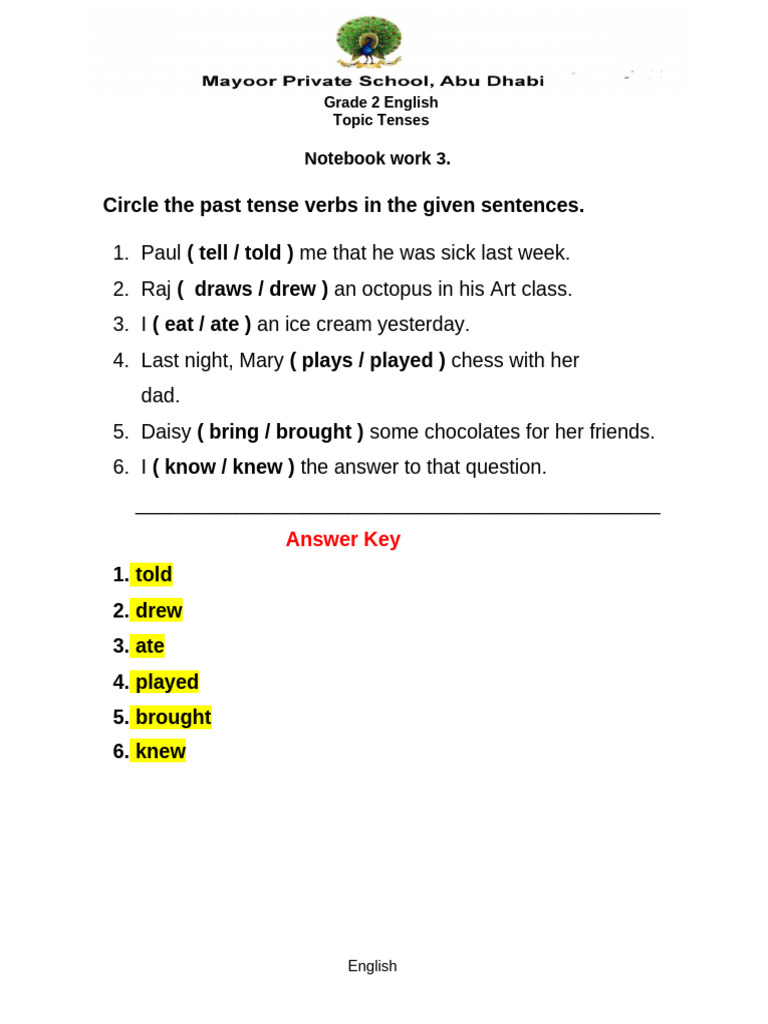 Identify The Past Tense Verbs. | PDF