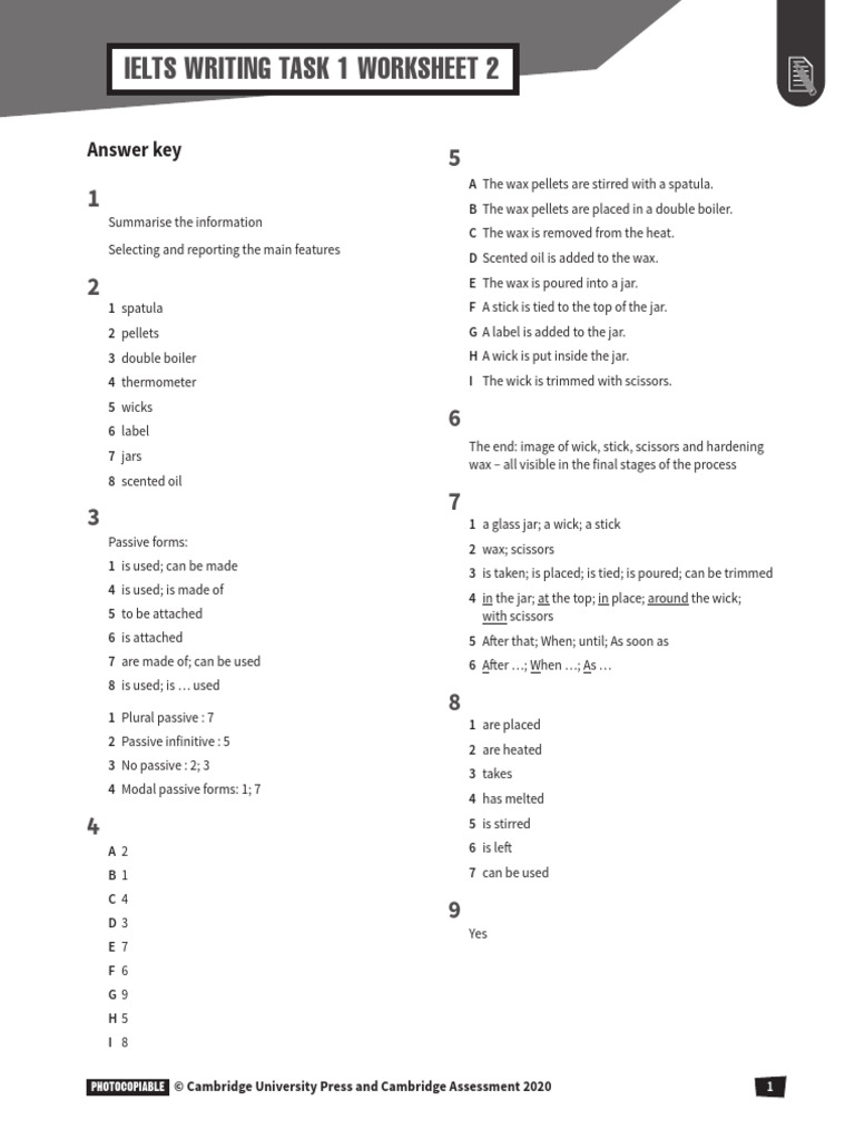 IELTS Writing Task 1 Worksheet 2 Answer Key | PDF