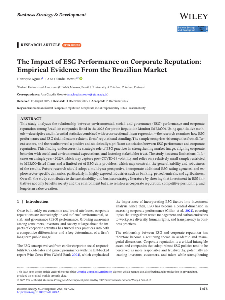 The Impact of ESG Performance On Corporate Reputat | PDF | Corporate ...