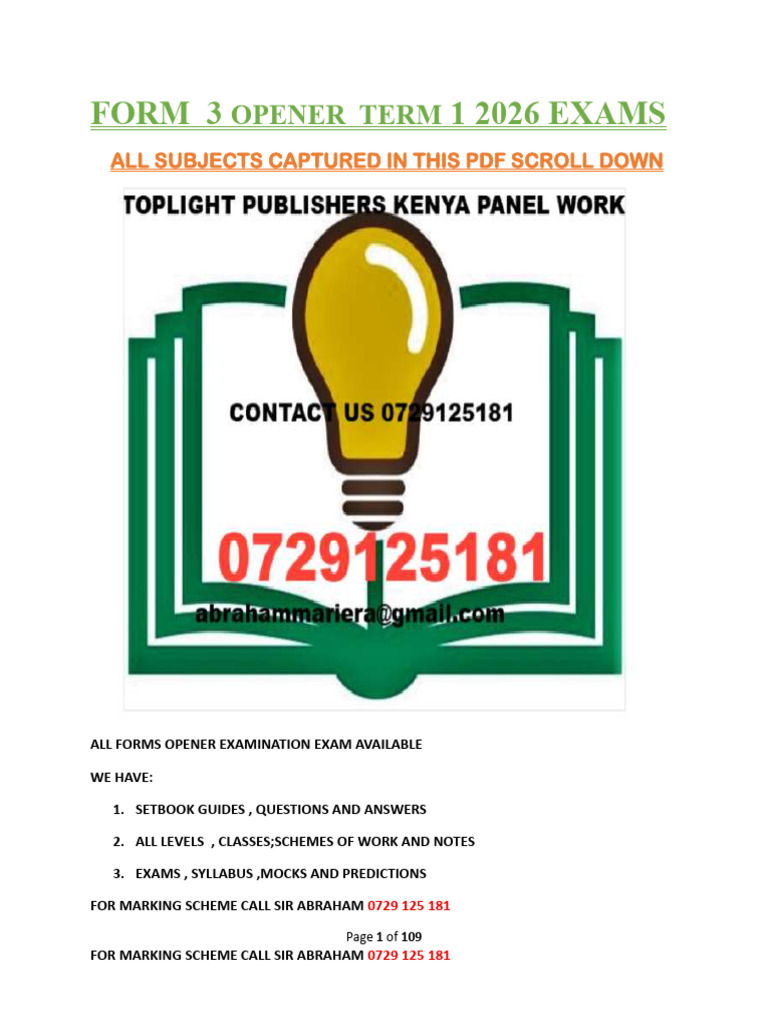 Form 3 Opener Term 1 2026 Exams-1 | PDF | Blood Type | Ion