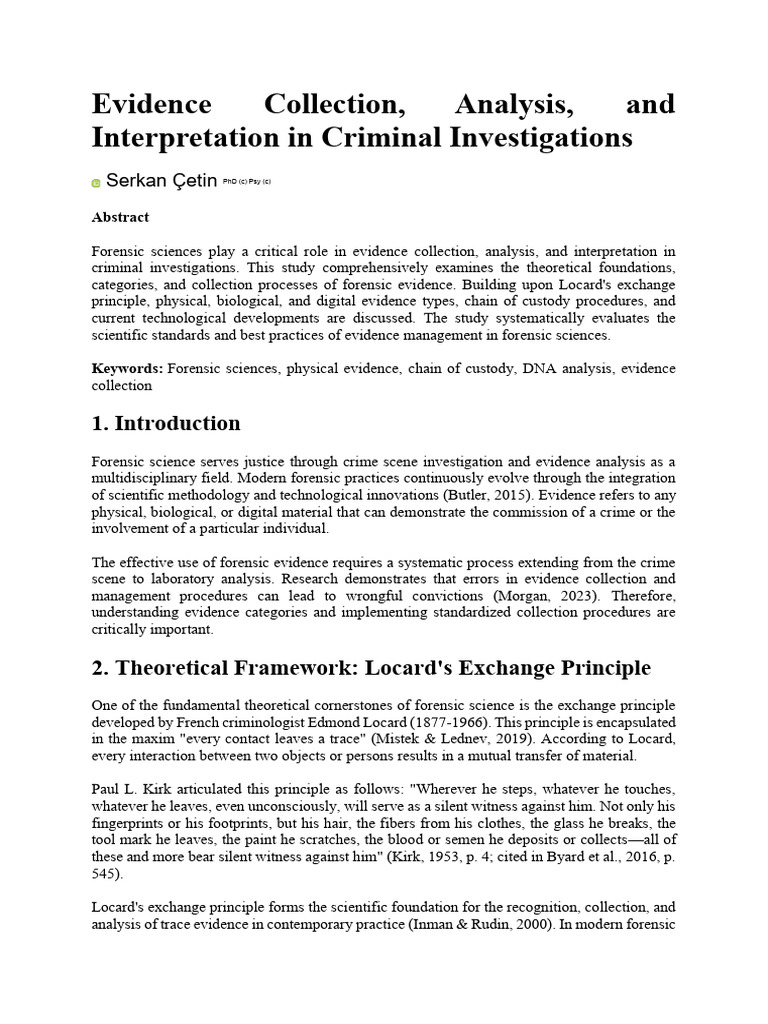 Evidence Collection, Analysis, And Interpretation in Criminal ...
