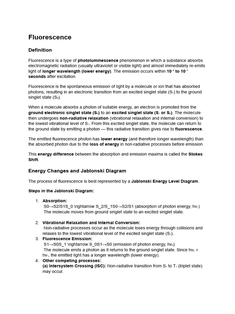 Pg Fluorescence Notes | PDF | Fluorescence | Emission Spectrum