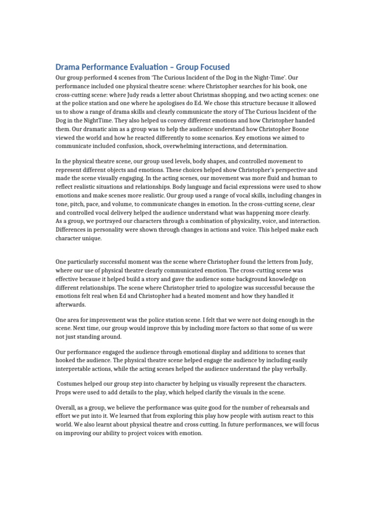 Drama Performance Evaluation Template | PDF | Emotions | Body Language
