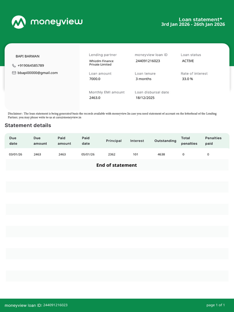Loan Statement 26-01-2026 | PDF