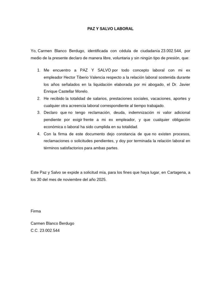 Paz y Salvo Laboral | PDF