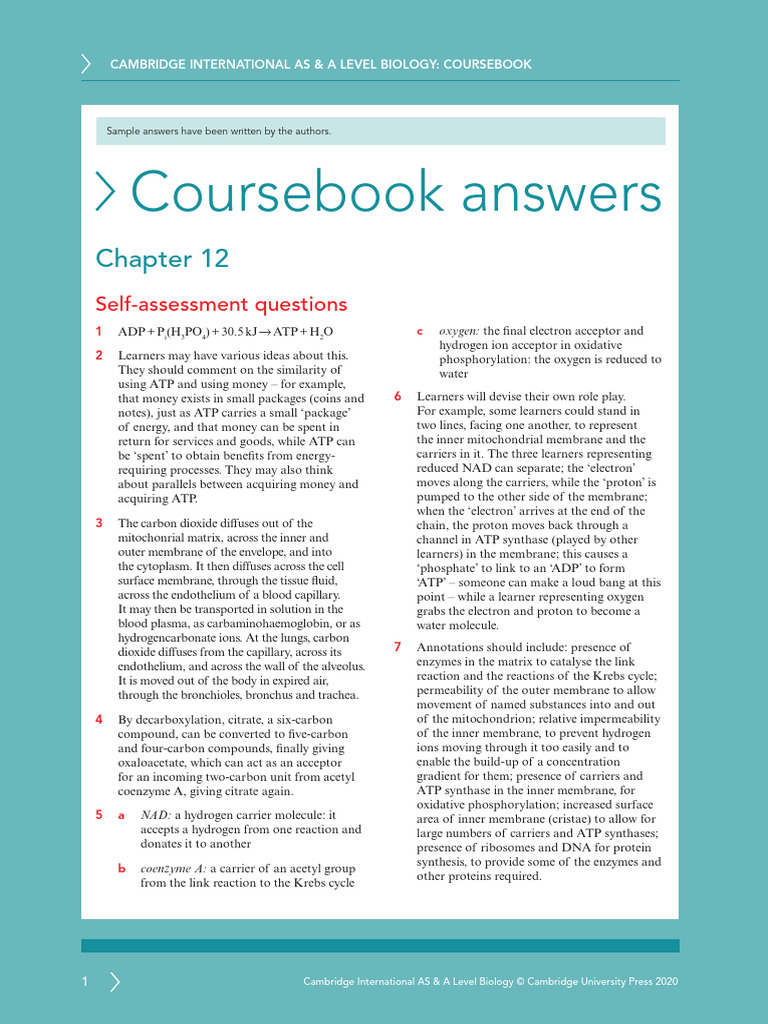 Self Assessment Answers A2 | PDF | Adenosine Triphosphate | Photosynthesis