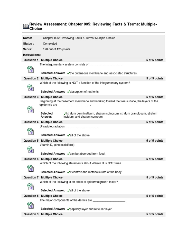Review Assessment Integumentary | Integumentary System | Epidermis