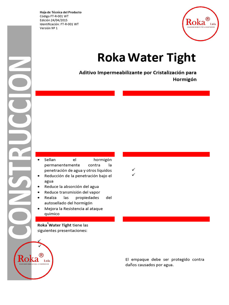 Ft-r-00 Roka Water Tight | PDF | Hormigón | Agua