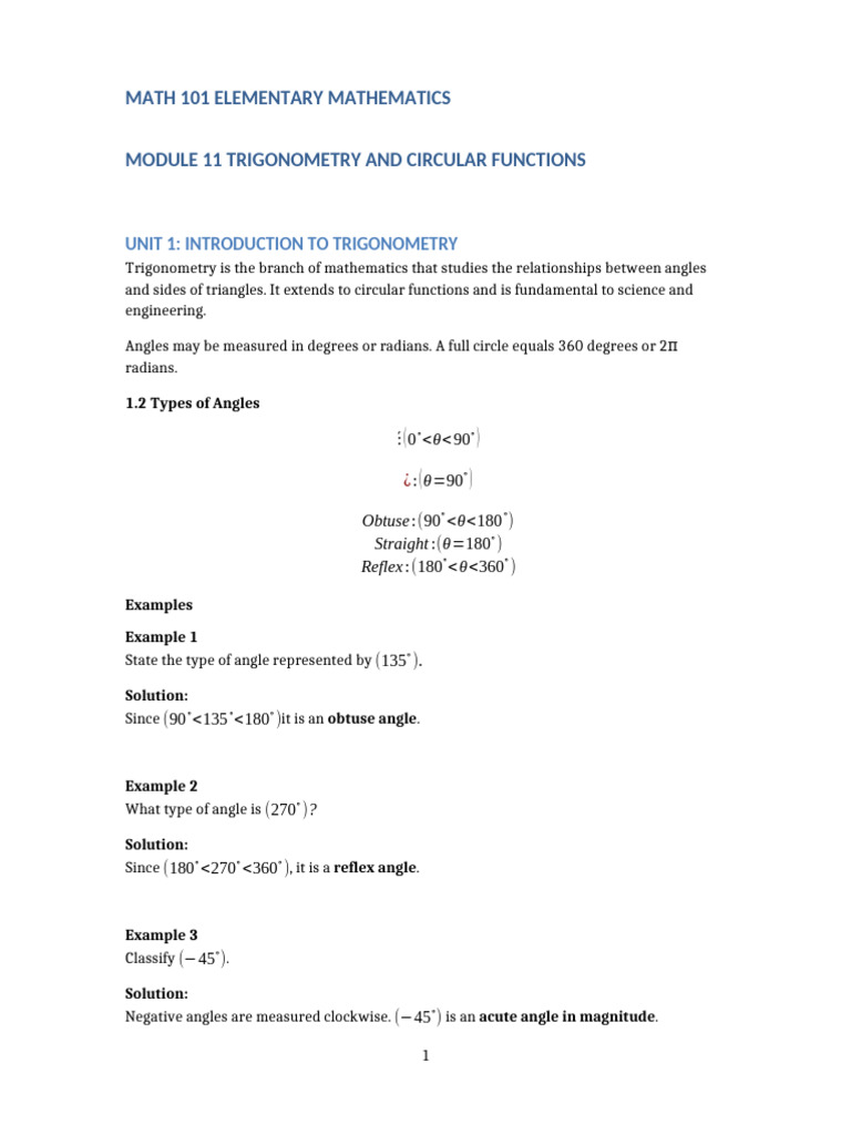 Module 11 Trigonometry and Circular Function Update | PDF ...