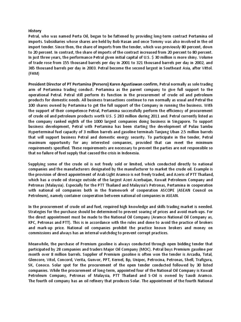 Summary - English - Petral and Pertamina | PDF | Barrel (Unit) | Gasoline