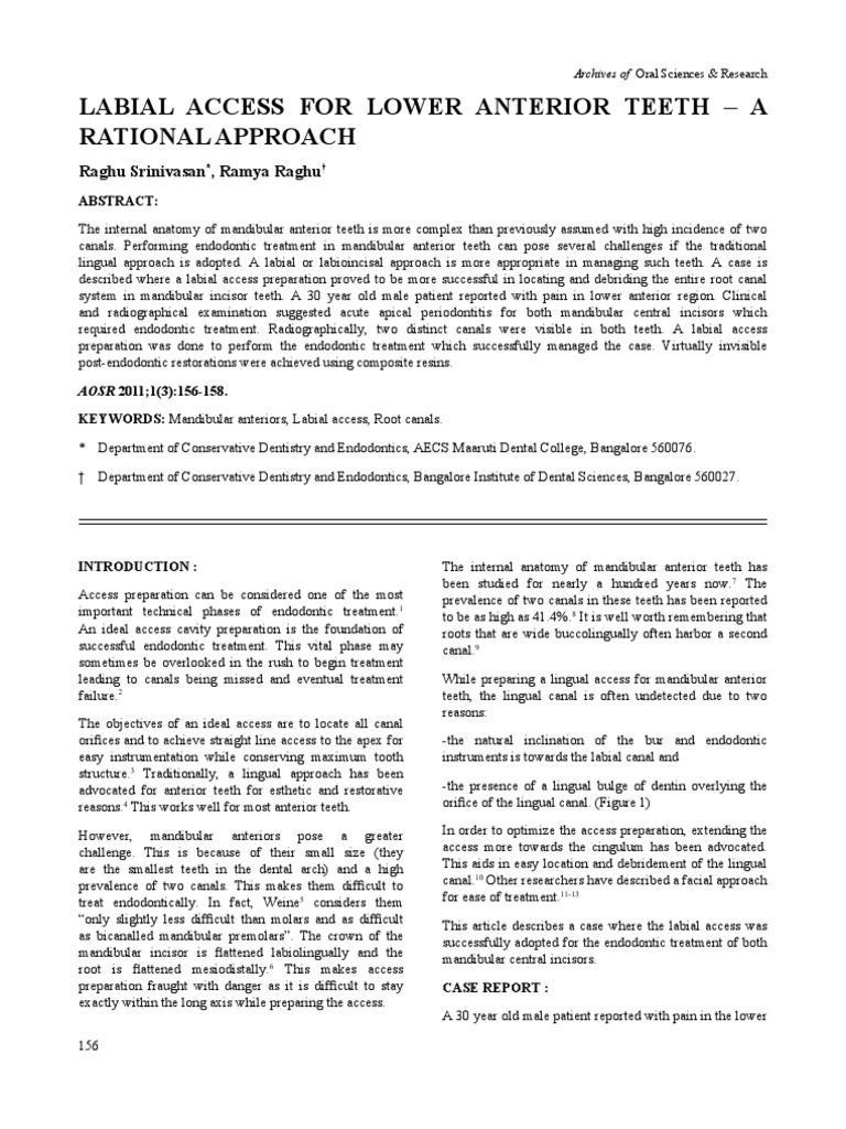Labial Access For Lower Teeth | PDF | Dentistry | Tooth