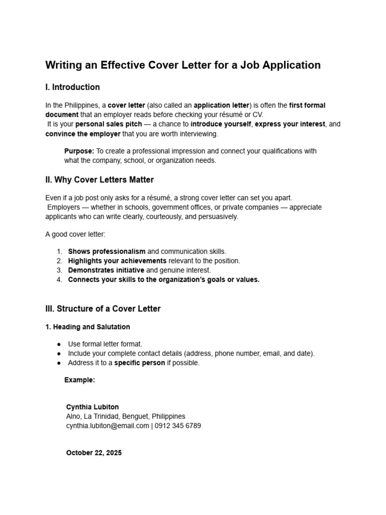 Writing An Effective Cover Letter For A Job Application 1 | PDF ...