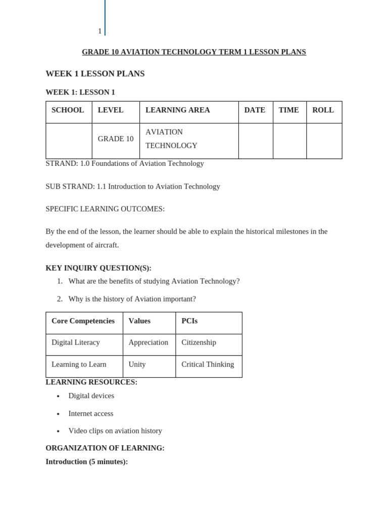 Grade 10 Term 1 Aviation Lesson Plans | PDF | Cardiopulmonary ...