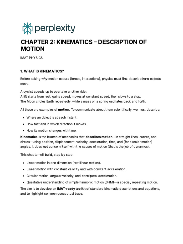 Chapter 2 - Kinematics - Description of Motion | PDF | Acceleration ...