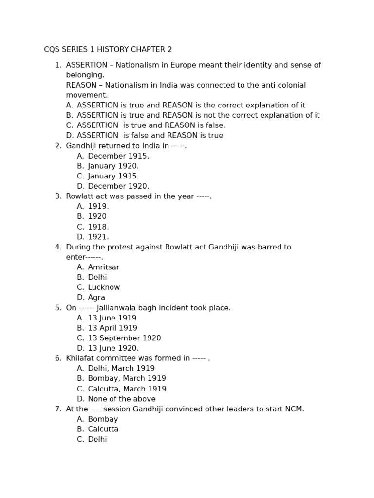 History Chapter 2 Mcqs Series 1 | PDF