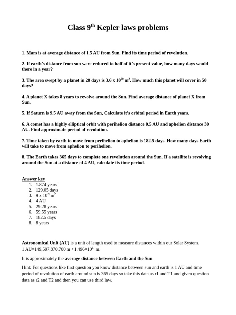Kepler's Laws Problems | PDF