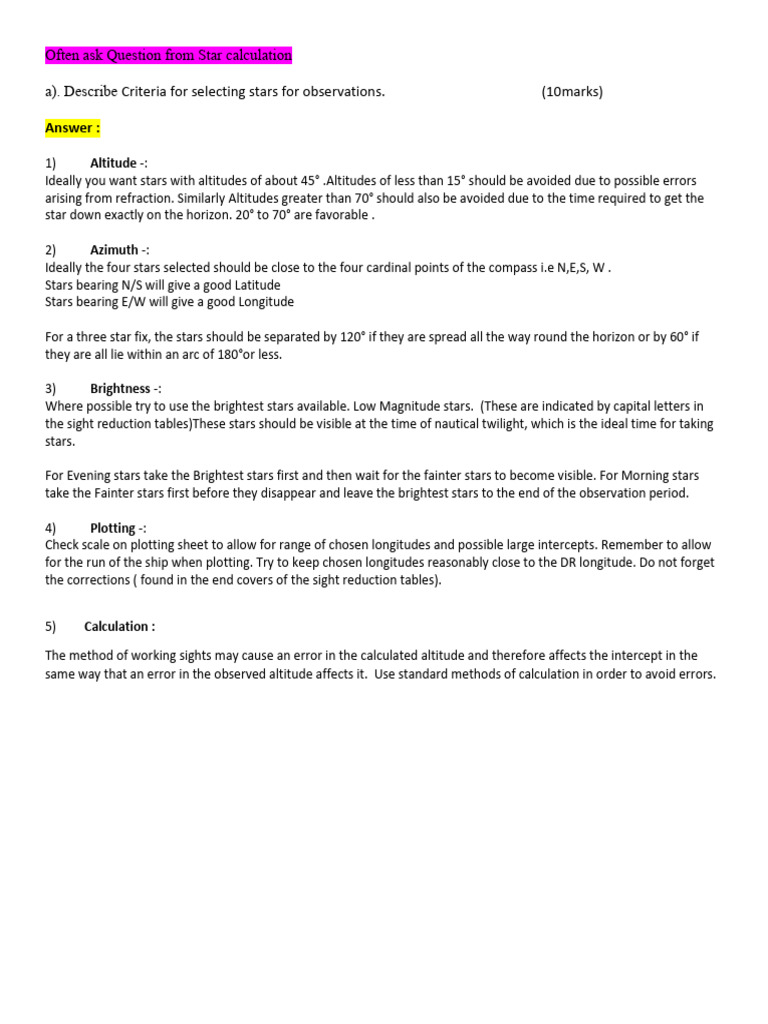 15 Criteria For Selecting Stars For Observations | PDF