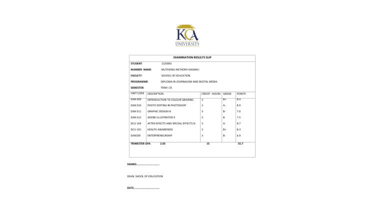 Trim 1 Result Slip | PDF