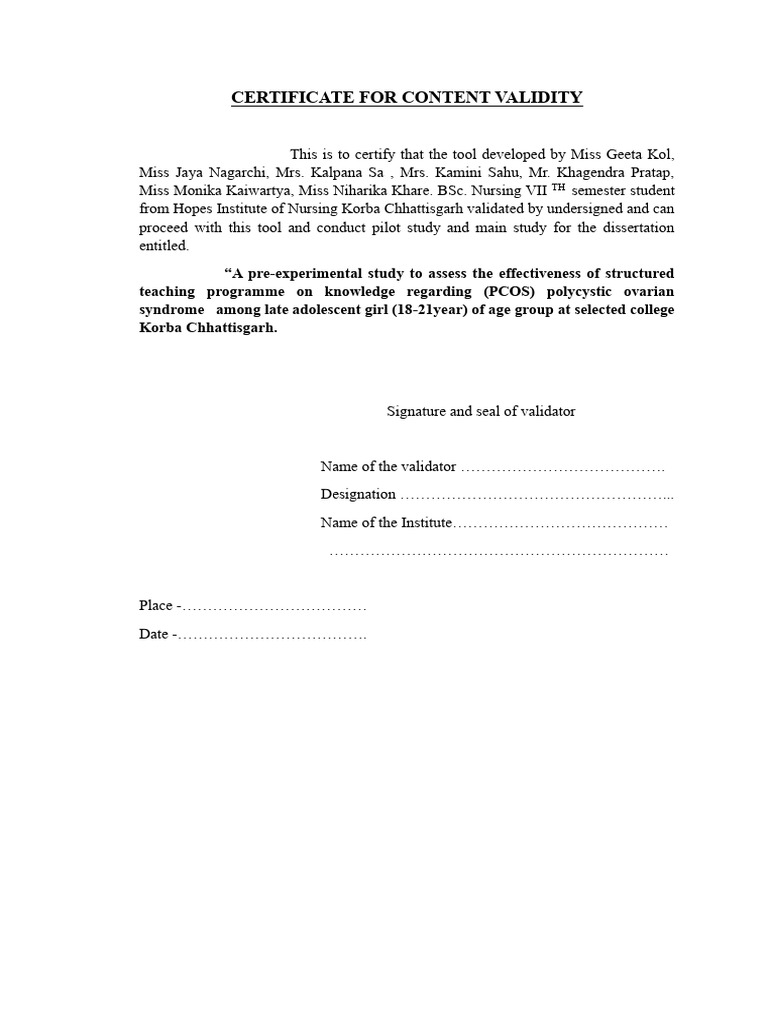 Certificate For Content Validity | PDF