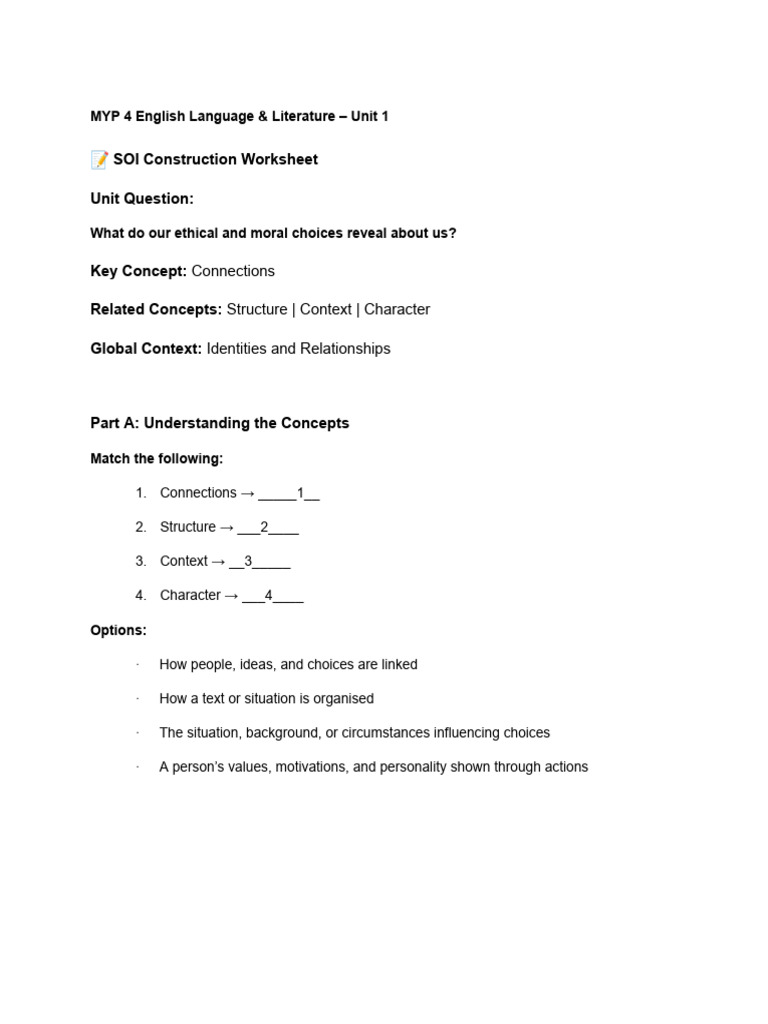 Copy of MYP 4 English Language & Literature – Unit 1 Worksheet 3 | PDF ...