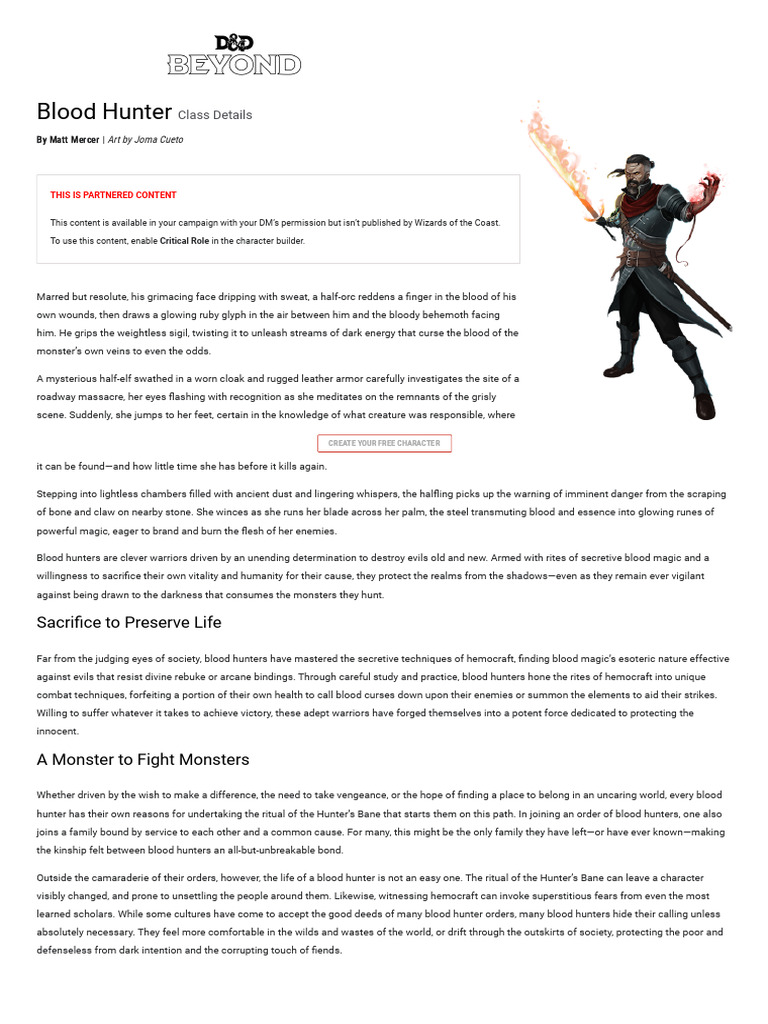 The Blood Hunter Class For Dungeons & Dragons (D&D) Fifth Edition (5e ...