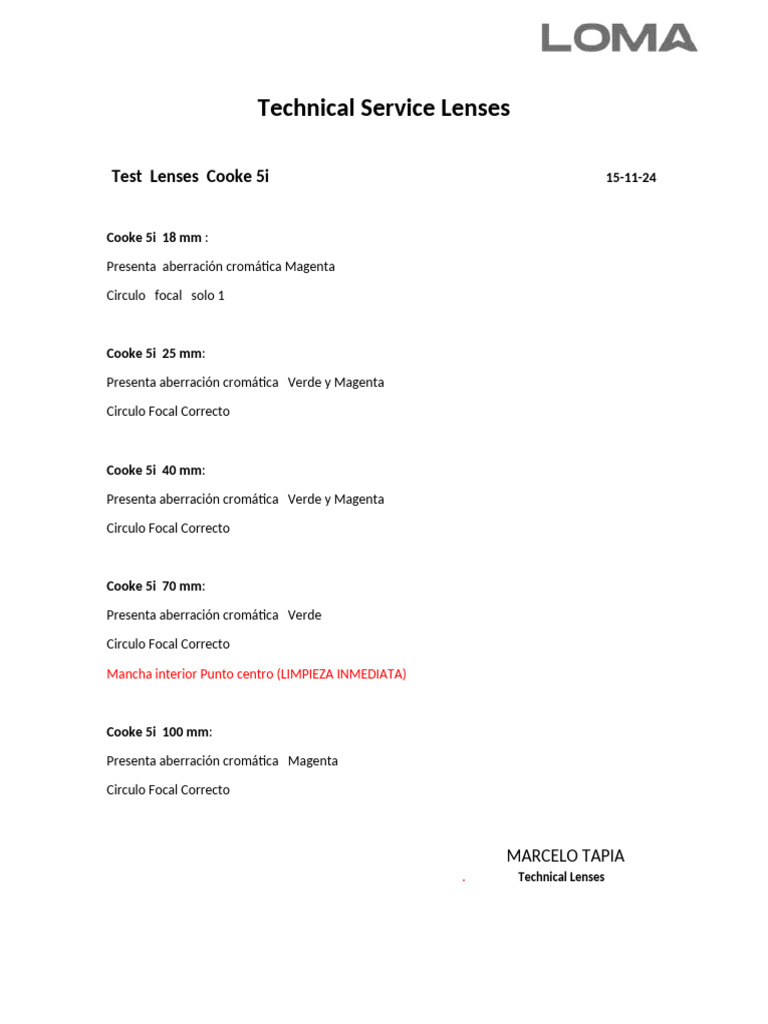 Test Opticas Cooke 5i 15 | PDF