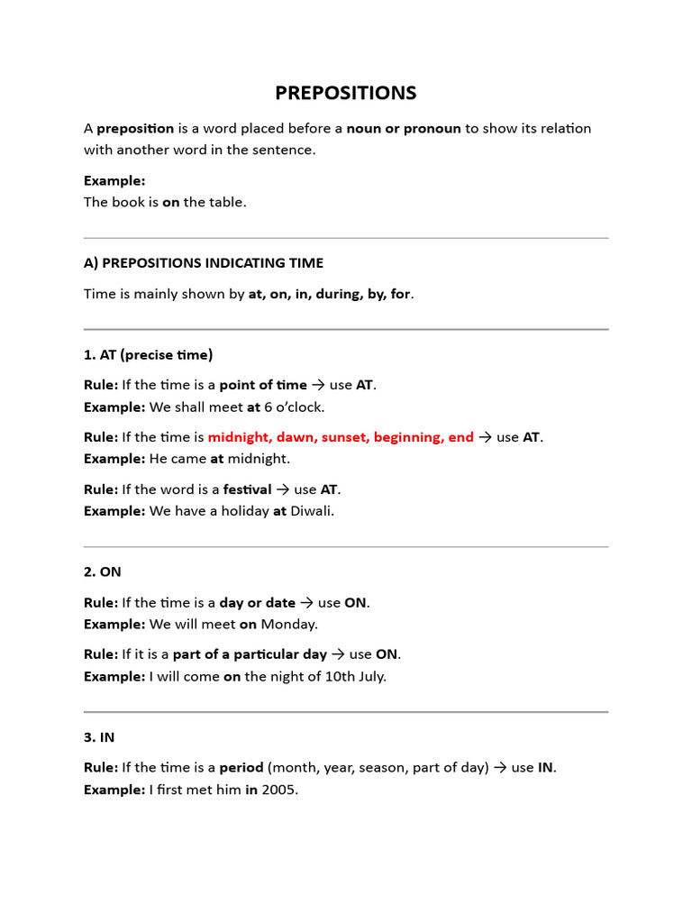 Prepositions Notes | PDF | Linguistics