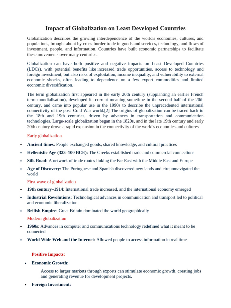 Impact of Globalization on Least Developed Countries | PDF ...