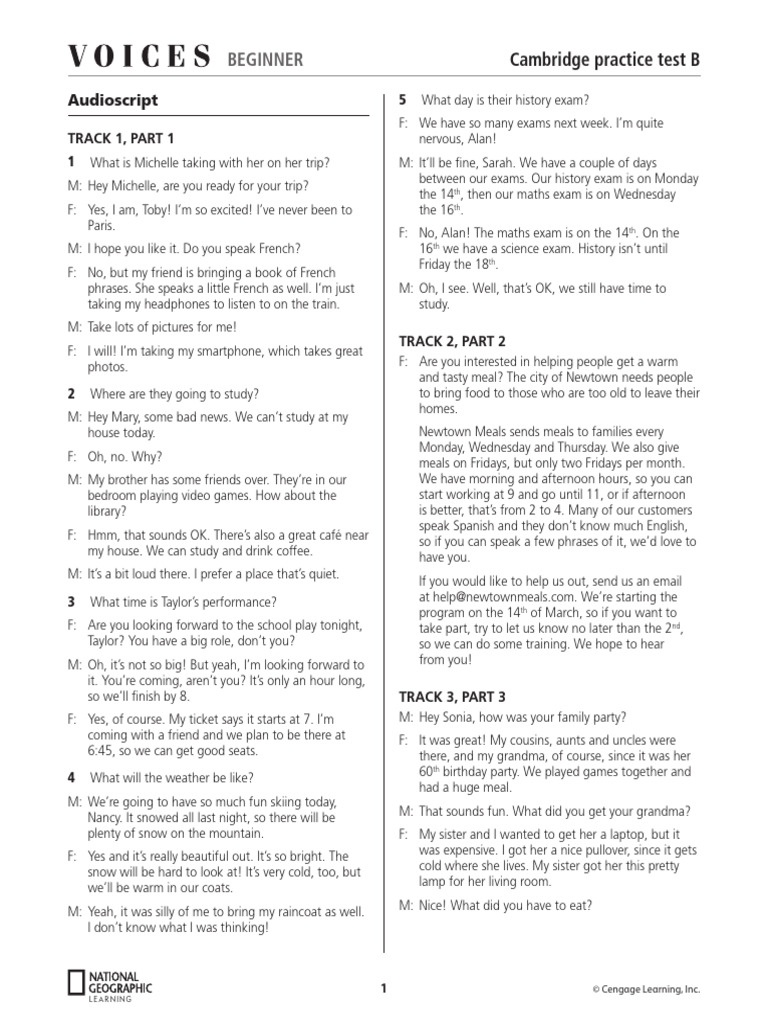 Voices Beginner Audioscript Test B | PDF