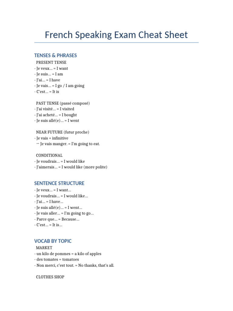 French Speaking Exam Cheat Sheet | PDF