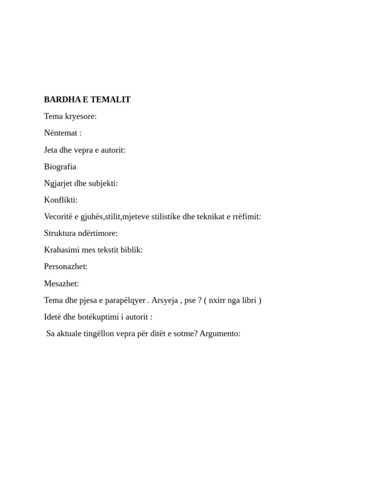 Skeda Bardha e Temalit 1 | PDF