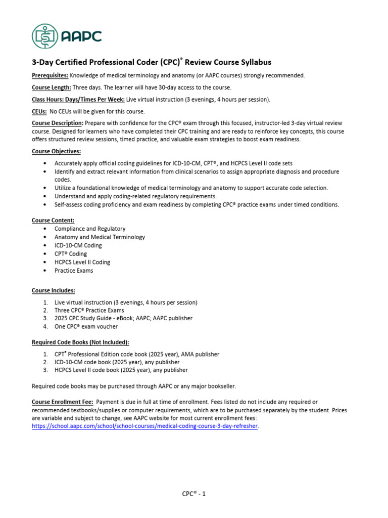 SMBC 3-Day CPC Review Course Syllabus 2025 | PDF