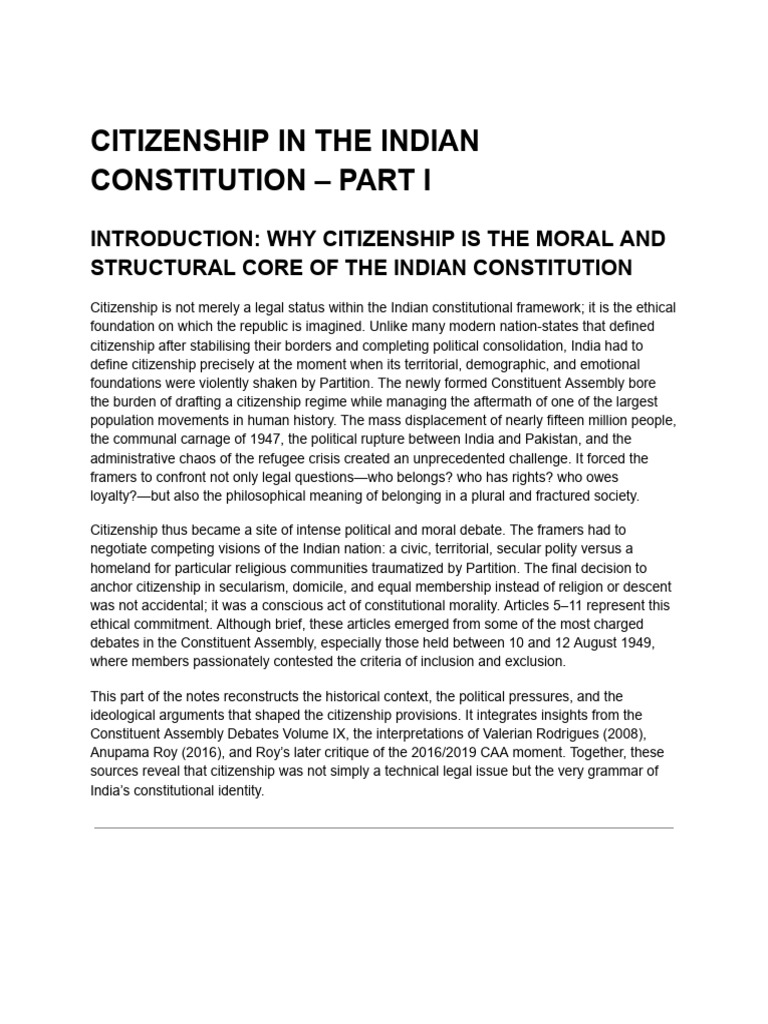 CITIZENSHIP IN THE INDIAN CONSTITUTION | PDF | Citizenship | Partition ...