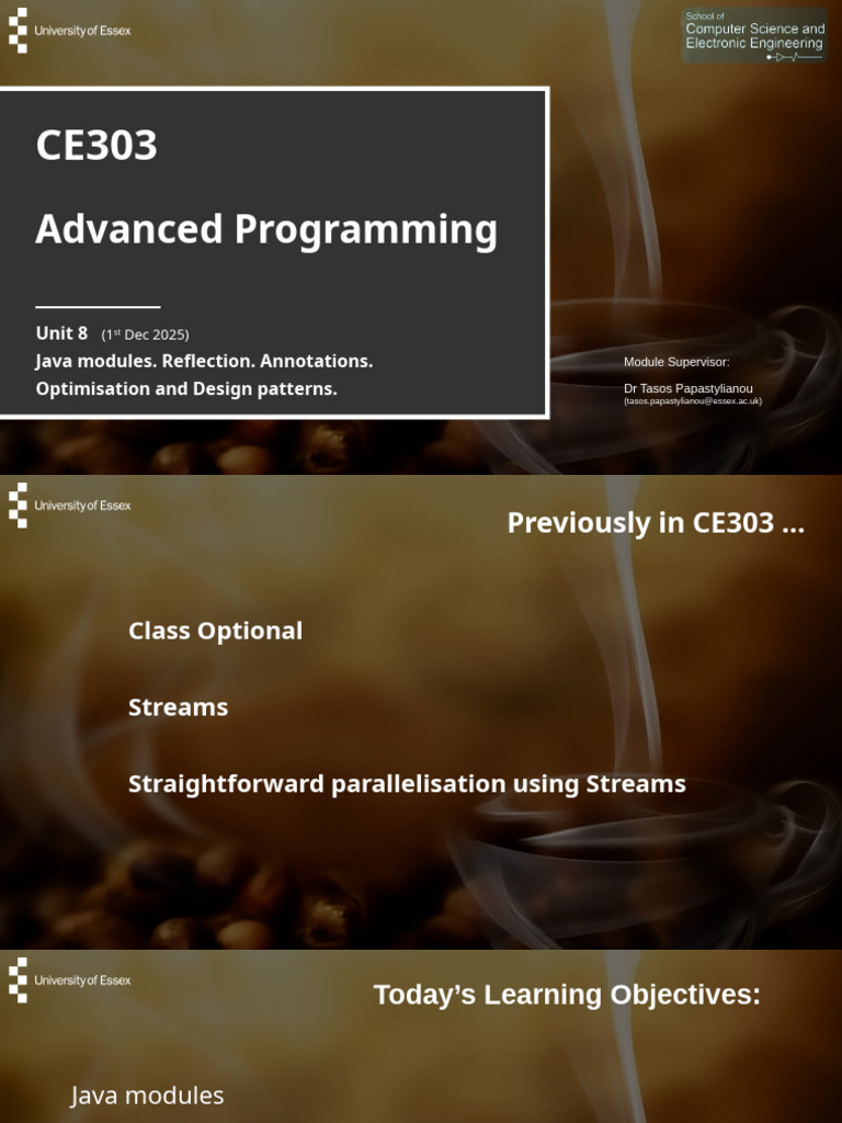 Unit 8 - Modules. Reflection. Annotations. Optimisation. Design ...