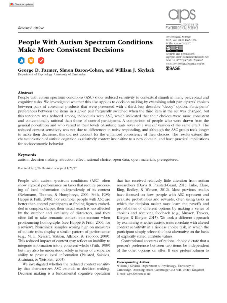 Farmer Et Al 2017 People With Autism Spectrum Conditions Make More ...