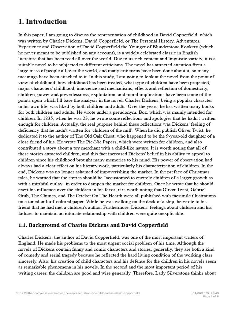 The Representation of Childhood in David Copperfield | PDF | David ...