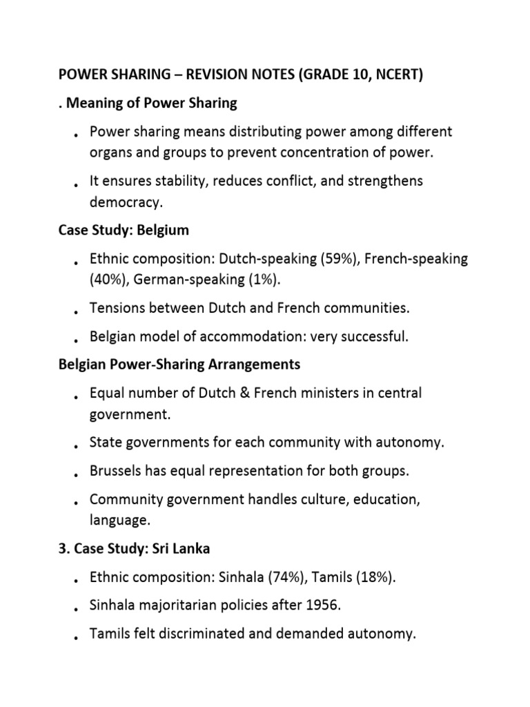 POWER SHARING Short Notes | PDF | Political Parties | Elections