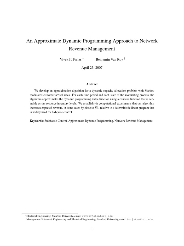 An Approximate Dynamic Programming Approach To Network Revenue ...