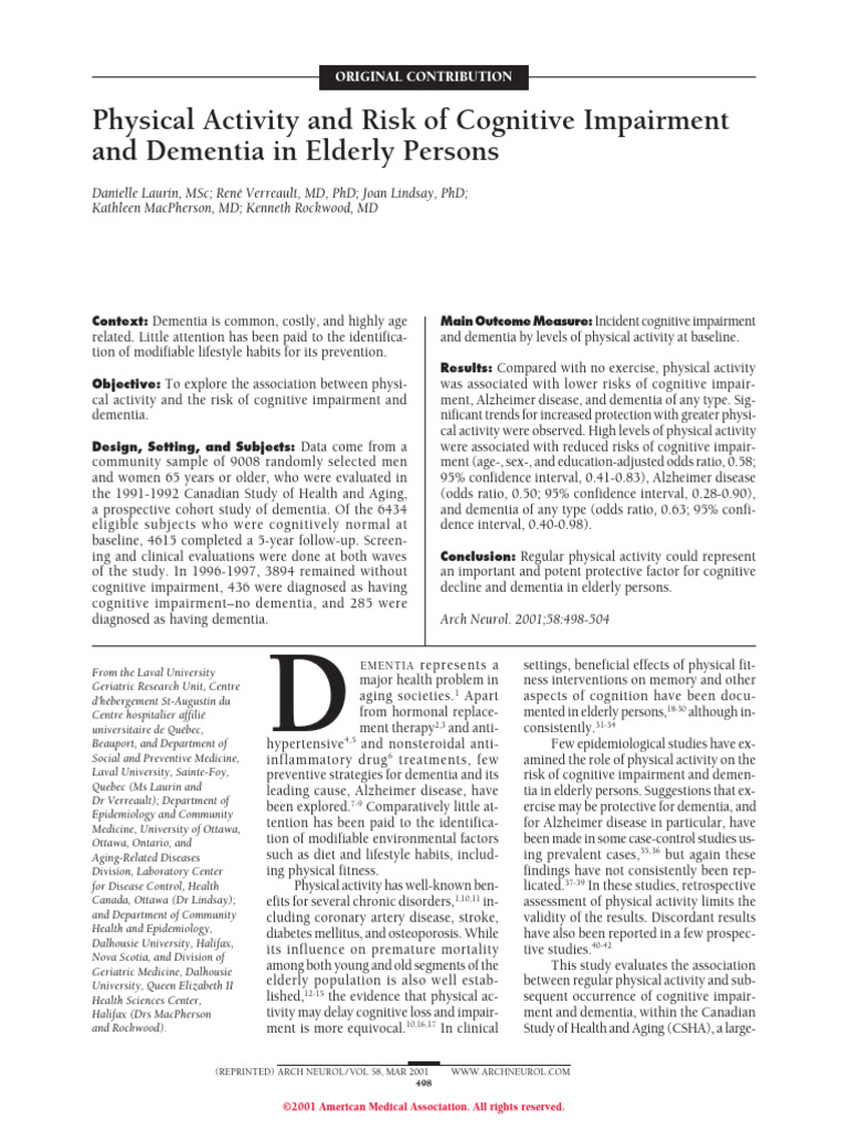 Physical Activity and Risk of Cognitive Impairment and Dementia in ...