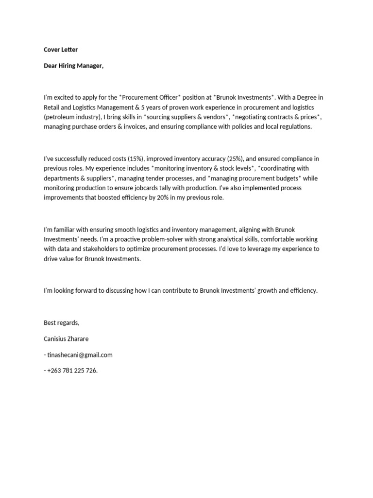 Cover Letter Procurement | PDF