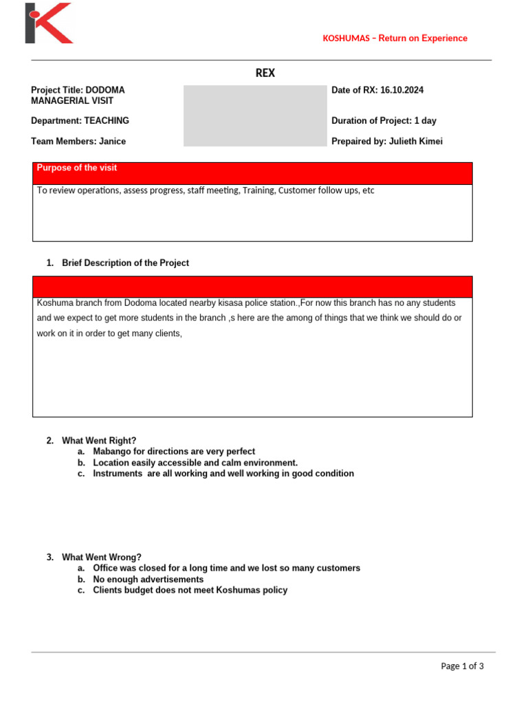 20241023 Rex Dodoma Visit-jk | PDF | Marketing | Business