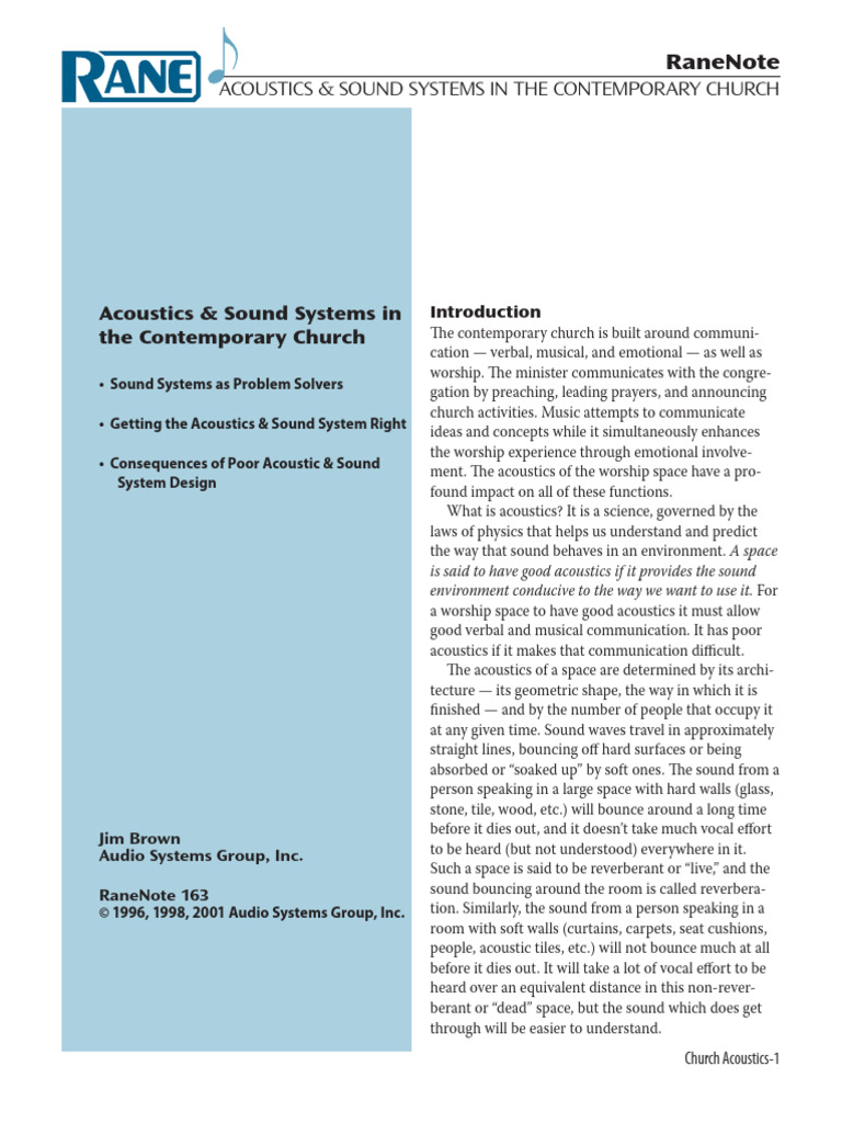 Acoustics & Sound Systems in The Contemporary Church | PDF | Sound | Noise