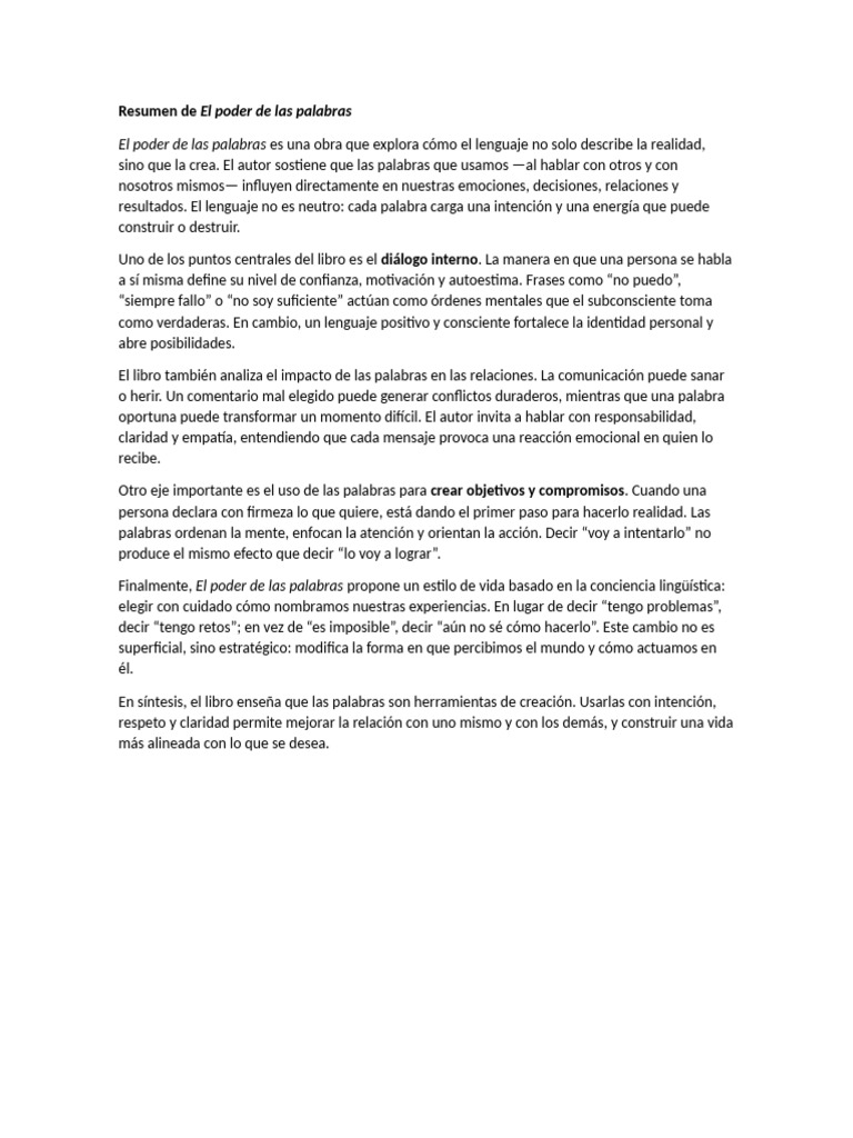 Resumen de El Poder de Las Palabras | PDF